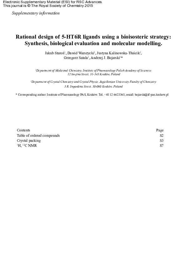 (PDF) Rational design of 5-HT 6 R ligands using a bioisosteric strategy: synthesis, biological ...