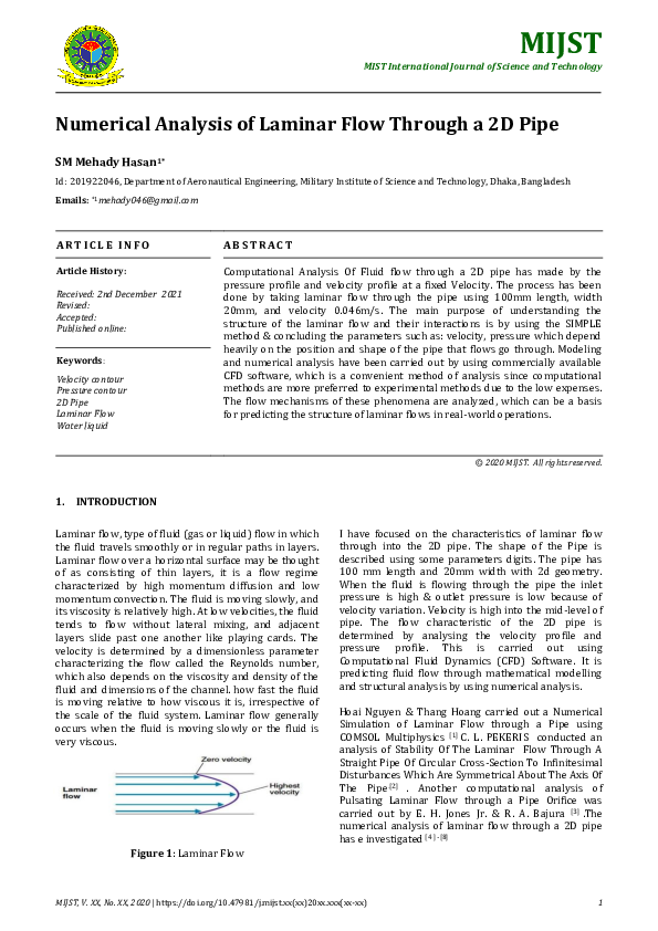 (PDF) Numerical Analysis of Laminar Flow Through a 2D Pipe