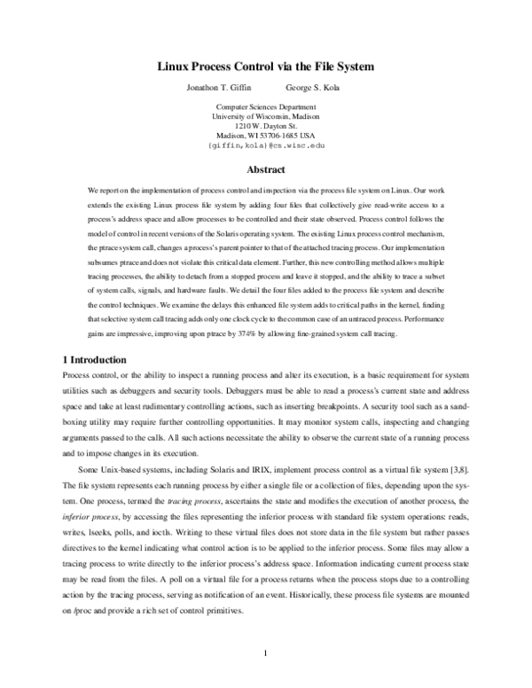 (PDF) Linux process control via the file system