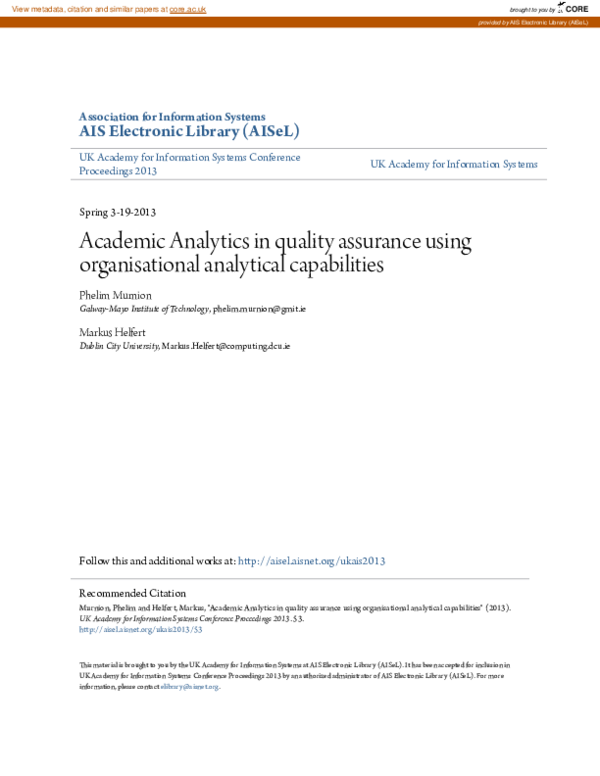(PDF) Academic Analytics in quality assurance using organisational analytical capabilities