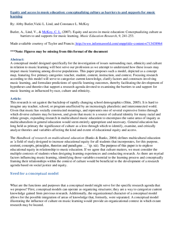 (PDF) Equity and access in music education: conceptualizing culture as ...