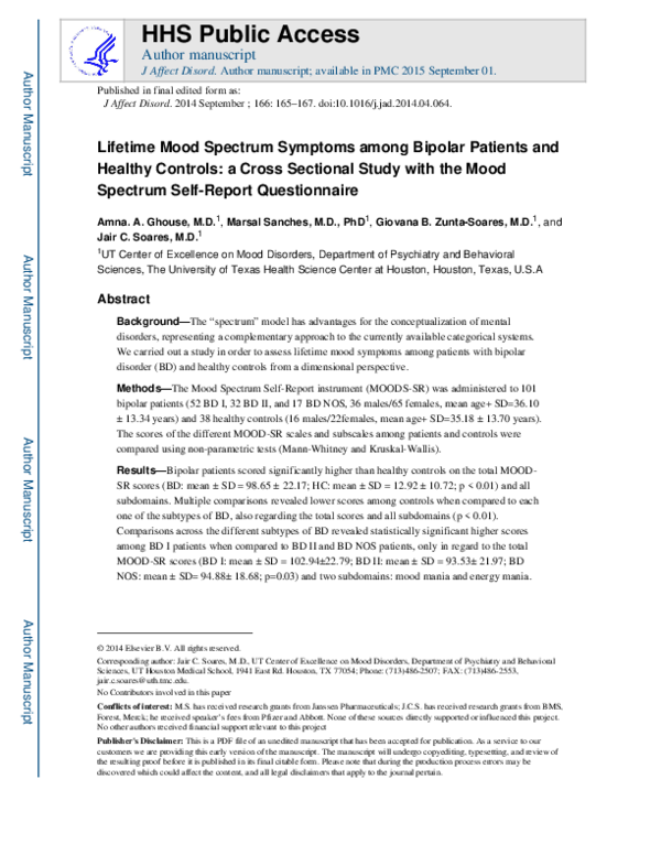 (PDF) Lifetime mood spectrum symptoms among bipolar patients and ...