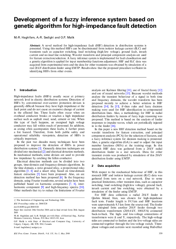 (PDF) Development of a fuzzy inference system based on genetic algorithm for high-impedance ...
