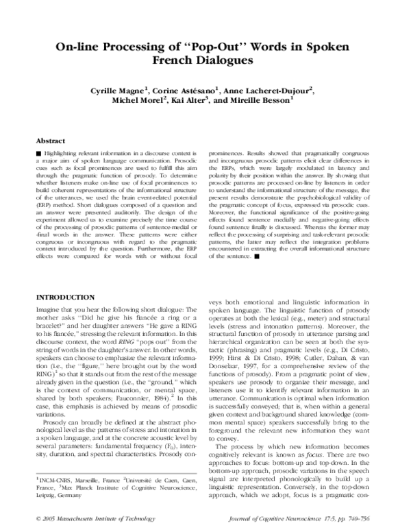 (PDF) On-line Processing of “Pop-Out” Words in Spoken French Dialogues