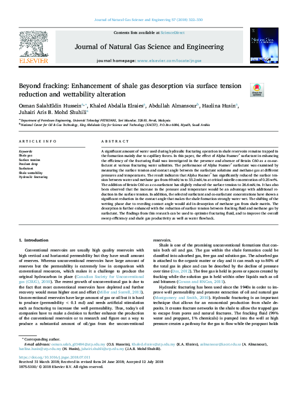 (PDF) Beyond fracking: Enhancement of shale gas desorption via surface ...
