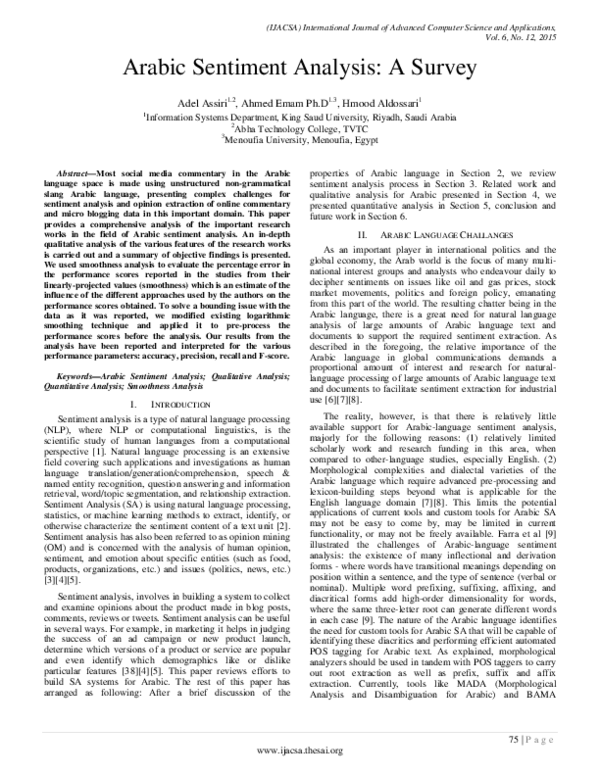 (PDF) Arabic Sentiment Analysis: A Survey