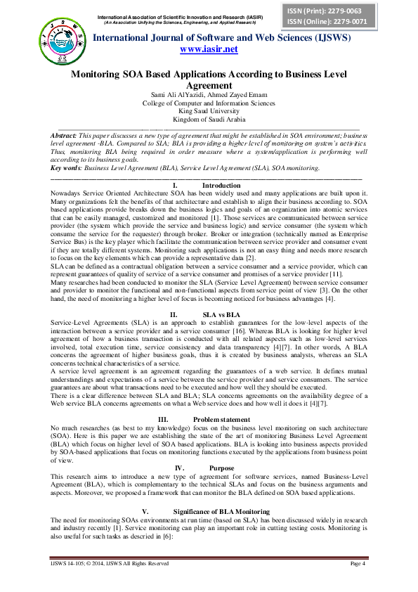 (PDF) Monitoring SOA based applications according to Business Level Agreement