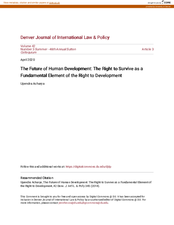 (PDF) The Future of Human Development: The Right to Survive as a ...
