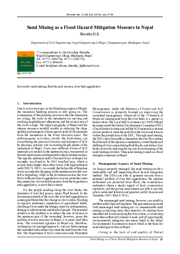 (PDF) Sand Mining as a Flood Hazard Mitigation Measure in Nepal