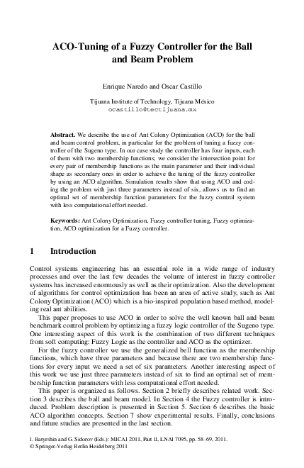 (PDF) ACO-tuning of a fuzzy controller for the ball and beam problem
