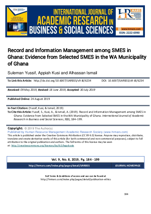 (PDF) Record and Information Management among SMES in Ghana: Evidence ...