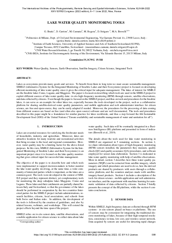 (PDF) Tools for Monitoring Lake Water Quality