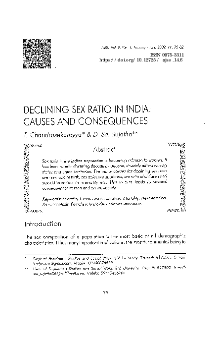 Pdf Declining Sex Ratio In India Causes And Consequences 0439
