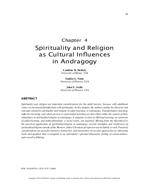 (PDF) Spirituality and Religion as Cultural Influences in Andragogy