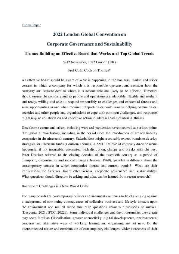 (PDF) [Theme Paper] 2022 London Global Convention on Corporate ...