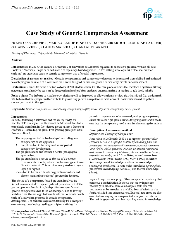 (PDF) Case Study of Generic Competencies Assessment