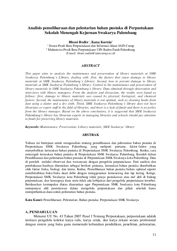 (PDF) Analisis pemeliharaan dan pelestarian bahan pustaka di ...