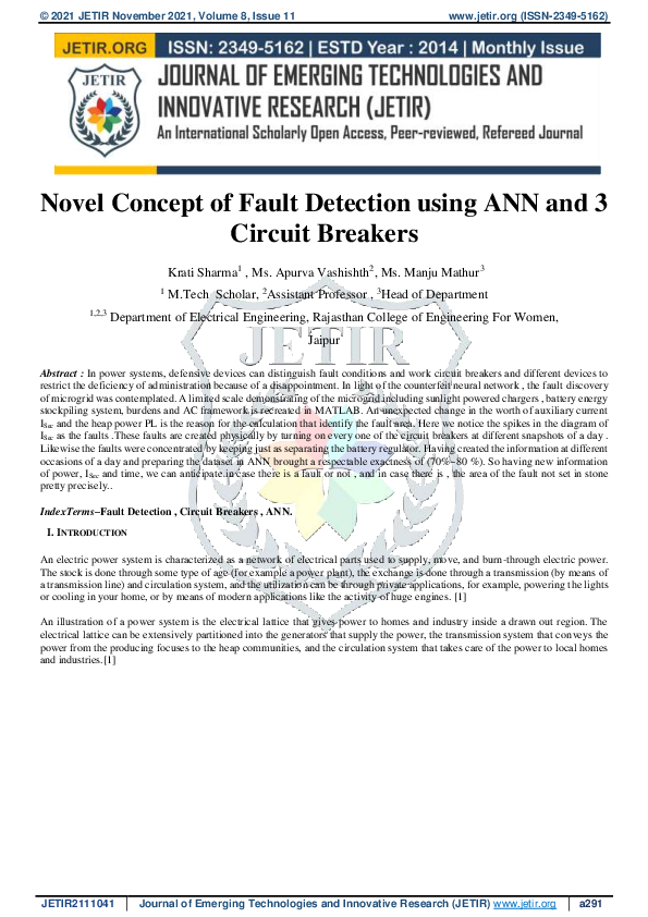 Pdf Novel Concept Of Fault Detection Using Ann And 3 Circuit Breakers