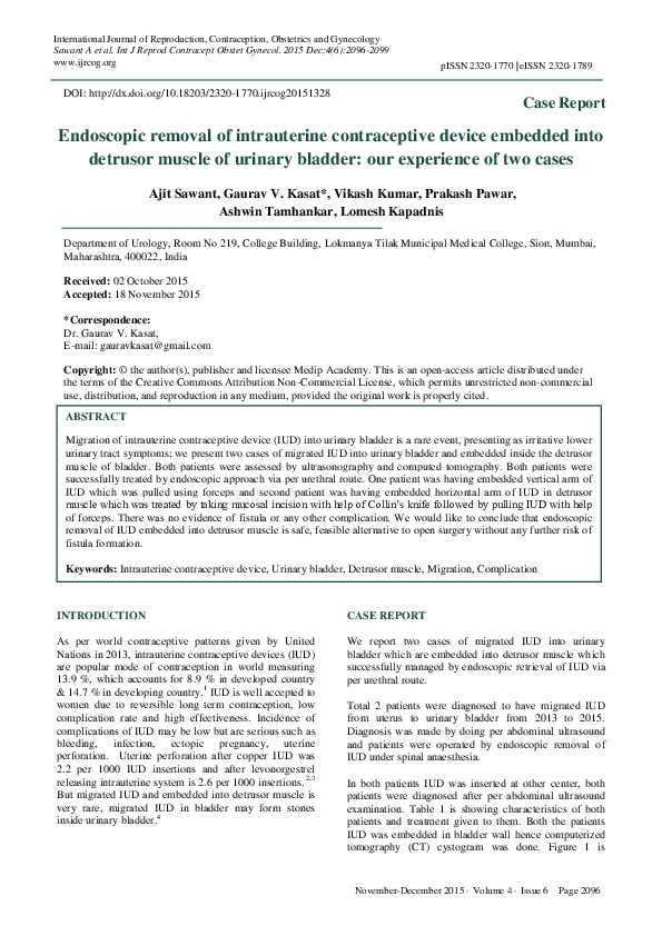 (PDF) Endoscopic removal of intrauterine contraceptive device embedded ...