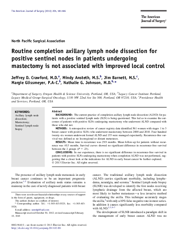 (PDF) Routine completion axillary lymph node dissection for positive ...