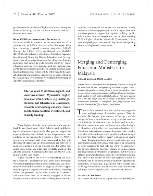 (PDF) Merging and Demerging Education Ministries in Malaysia