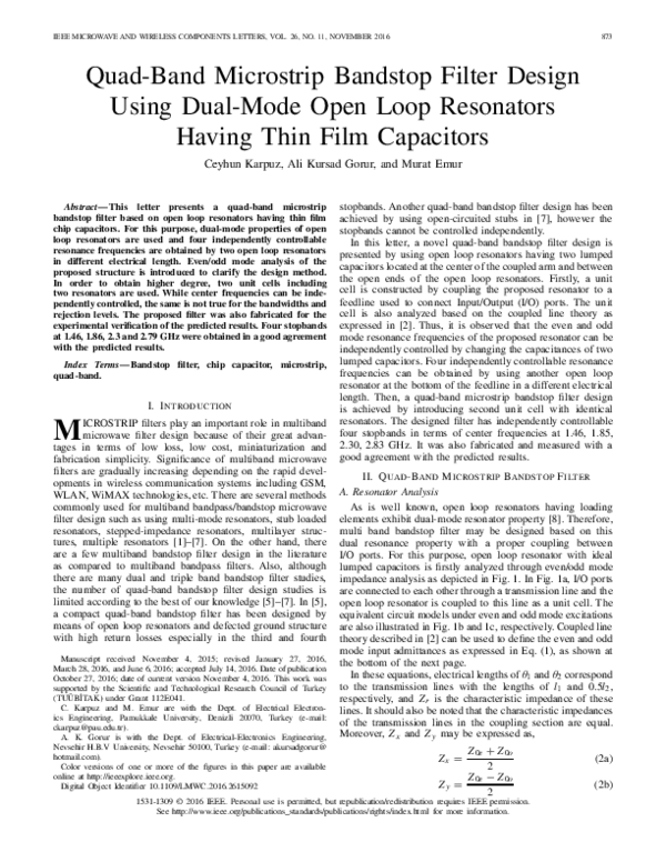 (PDF) Quad-Band Microstrip Bandstop Filter Design Using Dual-Mode Open Loop Resonators Having ...