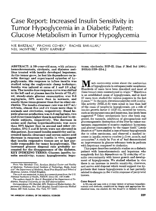 (PDF) Case Report: Increased Insulin Sensitivity in Tumor Hypoglycemia ...