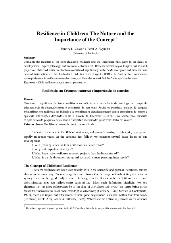 (PDF) Resilience in children: the nature and the importance of the concept