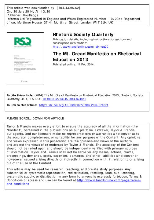 (PDF) The Mt. Oread Manifesto: The Interdisciplinary Project on ...