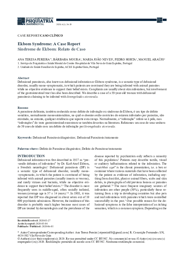 (PDF) Ekbom Syndrome: A Case Report