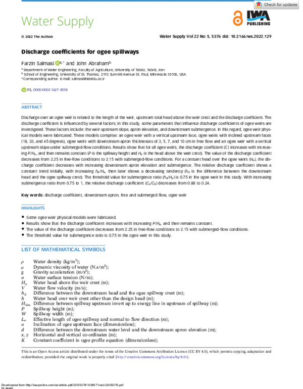 (PDF) Discharge coefficients for ogee spillways