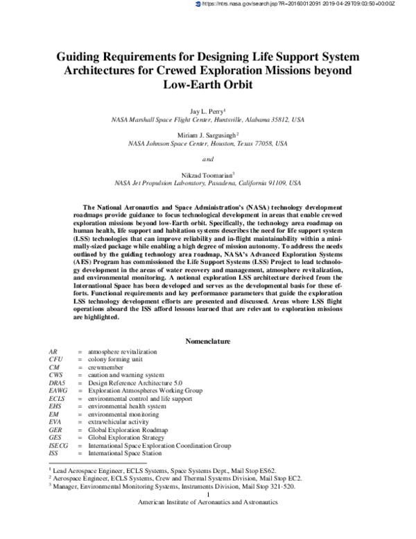 (PDF) Guiding Requirements for Designing Life Support System ...