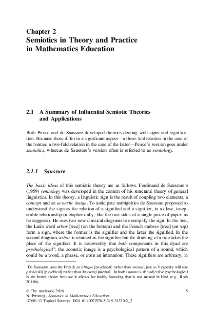 (PDF) Semiotics in Theory and Practice in Mathematics Education