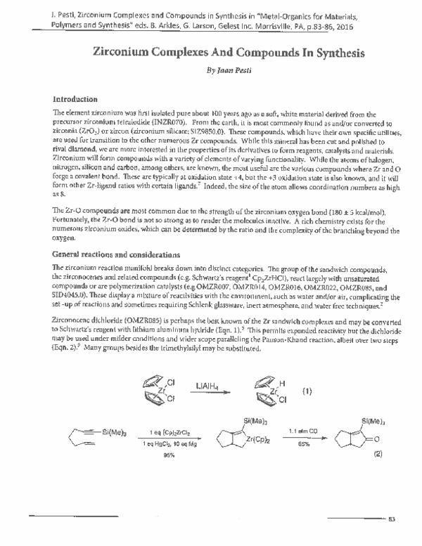 (PDF) Zirconium Complexes and Compounds in Synthesis