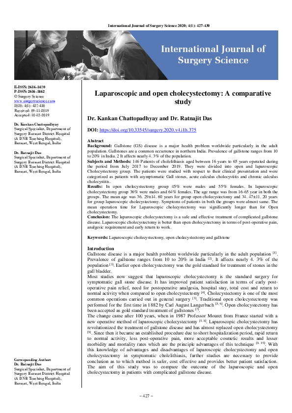 (PDF) Laparoscopic and open cholecystectomy: A comparative study