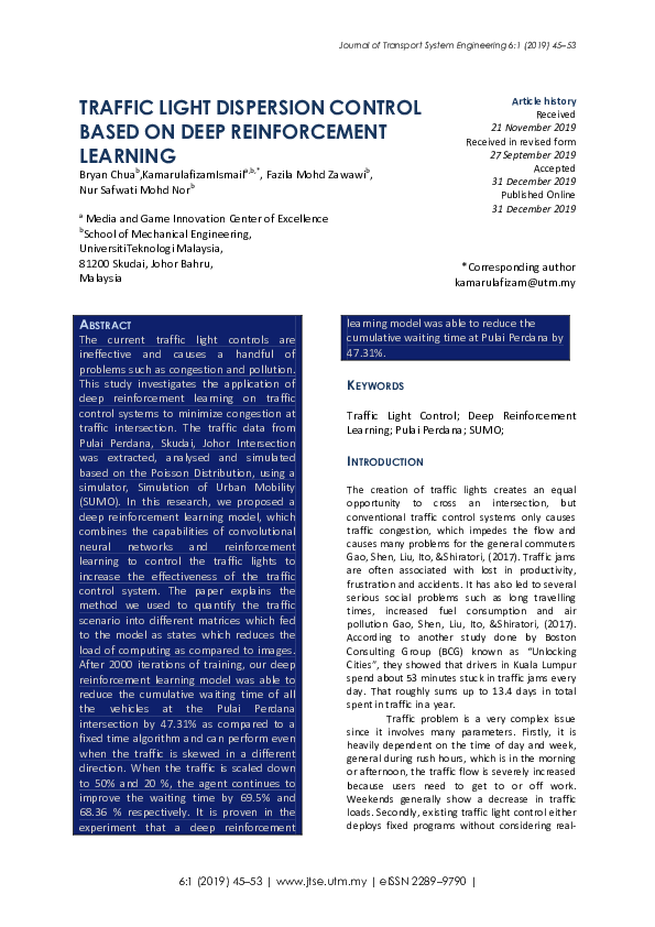 (PDF) Traffic Light Dispersion Control Based on Deep Reinforcement Learning