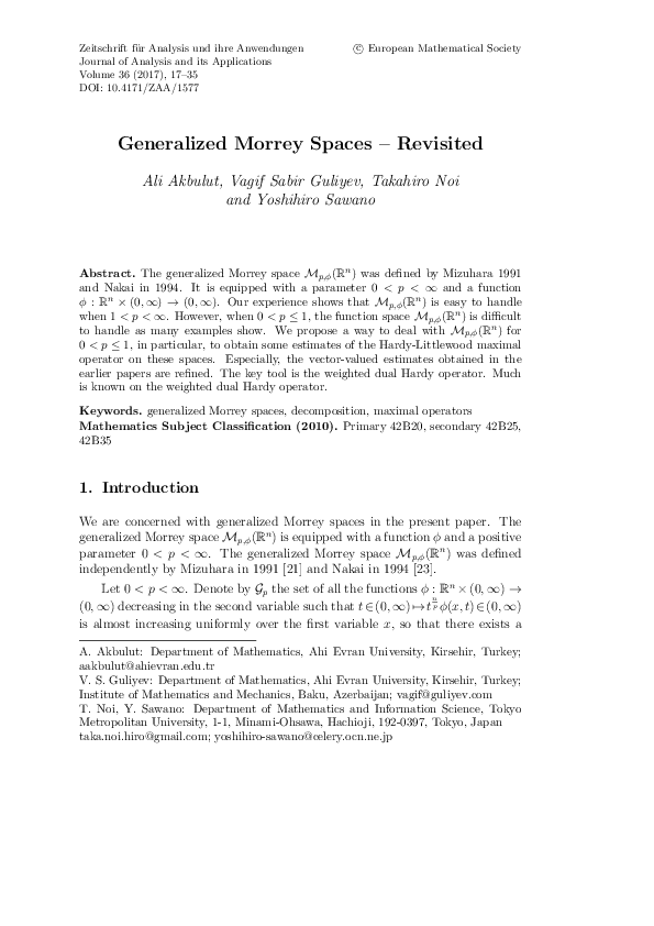 (PDF) Generalized Morrey Spaces – Revisited