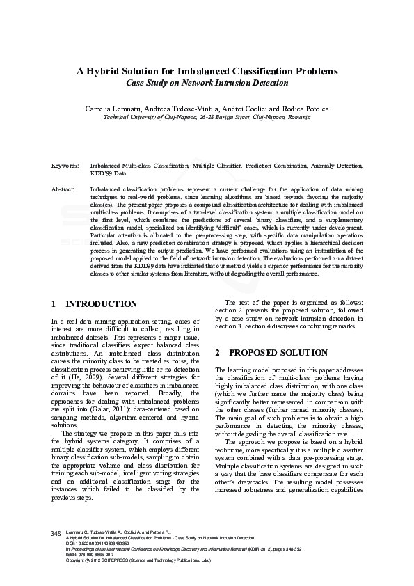 Pdf A Hybrid Solution For Imbalanced Classification Problems Case