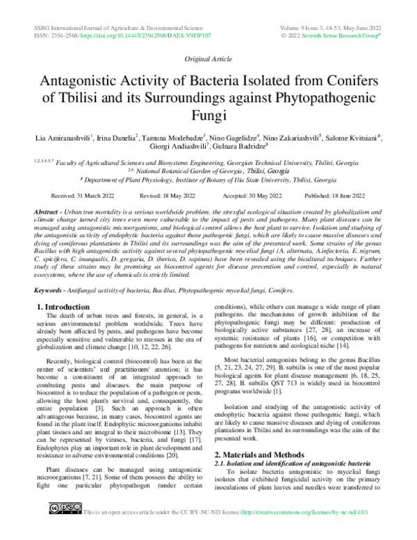 (PDF) Antagonistic Activity of Bacteria Isolated from Conifers of Tbilisi and its Surroundings ...