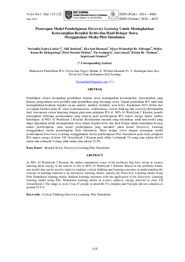 (PDF) Penerapan Model Pembelajaran Discovery Learning Untuk Meningkatkan Keterampilan Berpikir ...