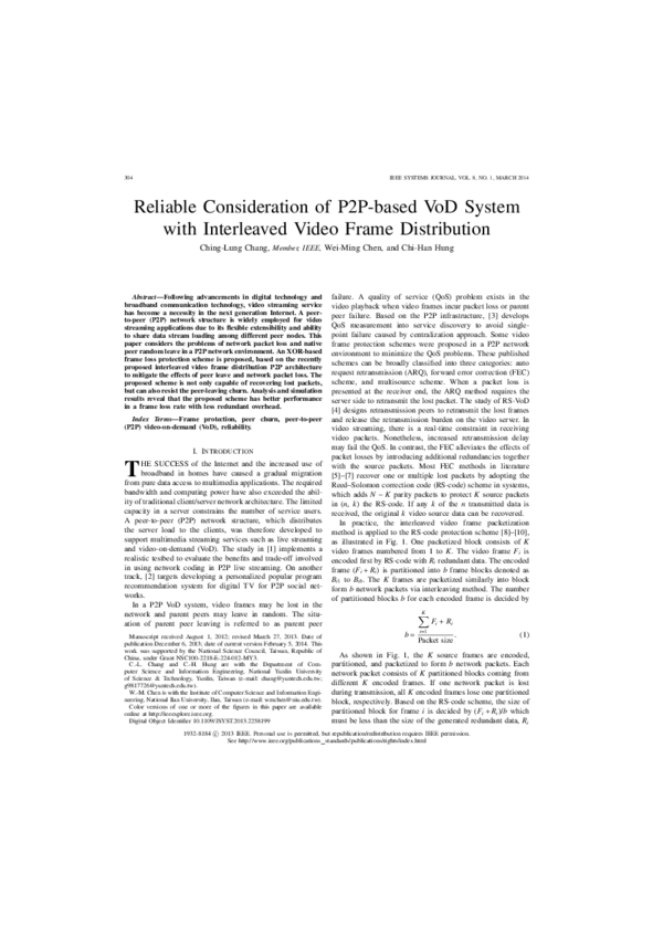 (PDF) Reliable Consideration of P2P-Based VoD System With Interleaved Video Frame Distribution ...
