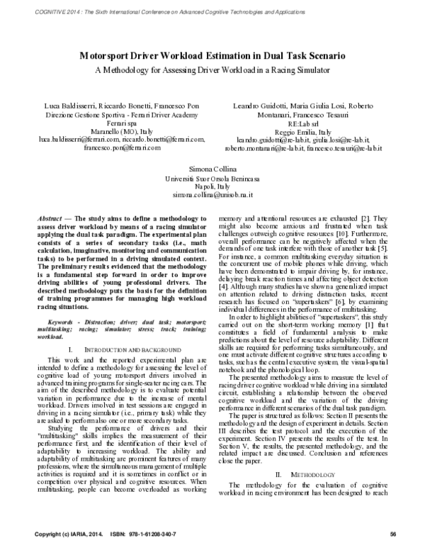 (PDF) Motorsport driver workload estimation in dual task scenario. A methodology for assessing ...