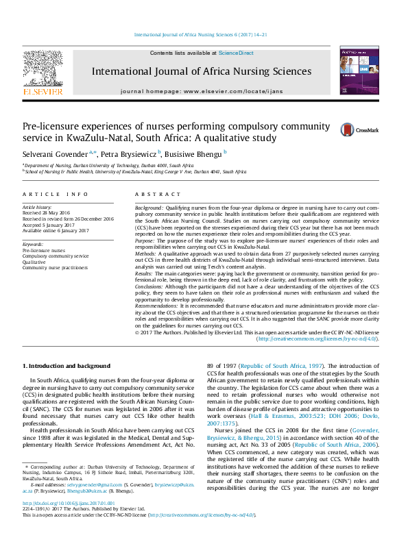 (PDF) Pre-licensure experiences of nurses performing compulsory ...