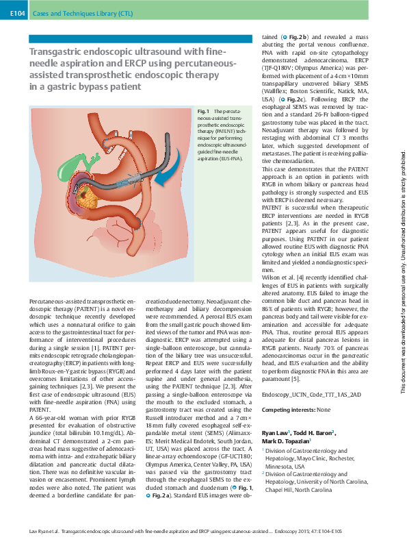 (PDF) Transgastric endoscopic ultrasound with fine-needle aspiration and ERCP using percutaneous ...