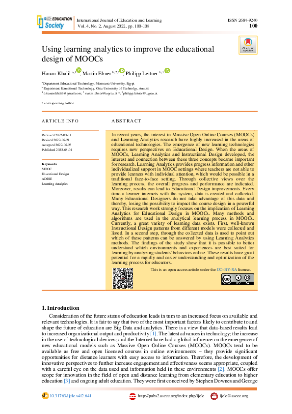 Pdf Using Learning Analytics To Improve The Educational Design Of Moocs
