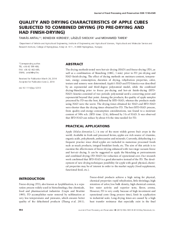 (PDF) Quality and Drying Characteristics of Apple Cubes Subjected to ...