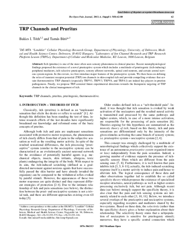 (PDF) TRP Channels and Pruritus