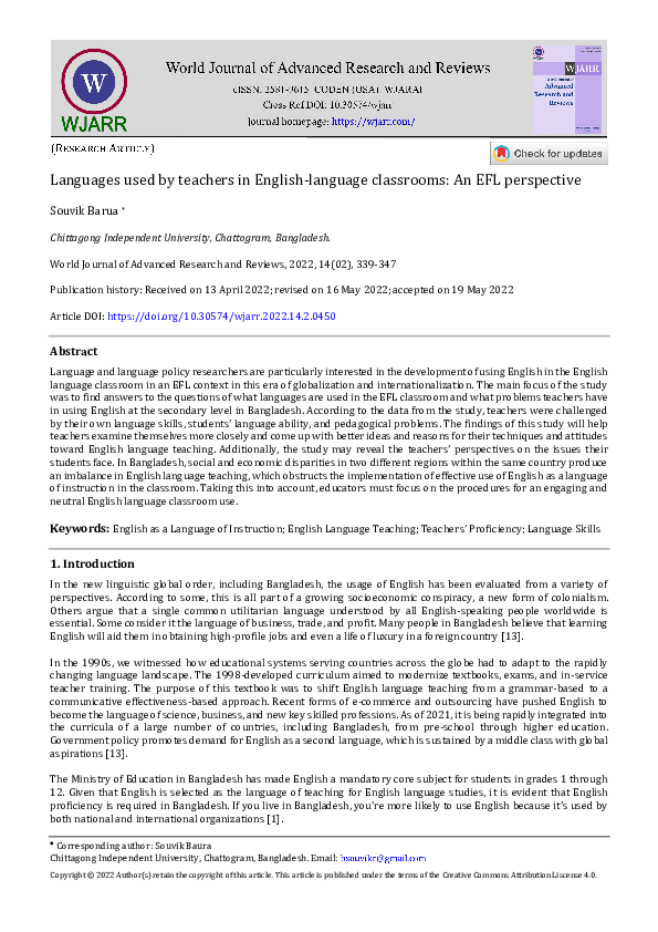 (PDF) Languages used by teachers in English-language classrooms: An EFL ...