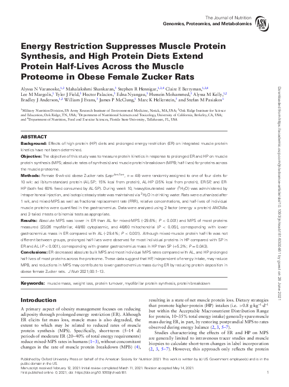 (PDF) Energy Restriction Suppresses Muscle Protein Synthesis, and High ...