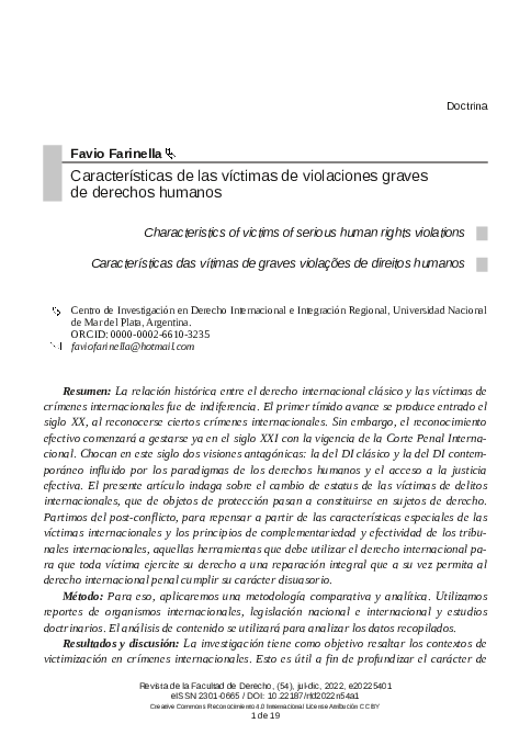 (PDF) Características de las víctimas de violaciones graves de derechos humanos